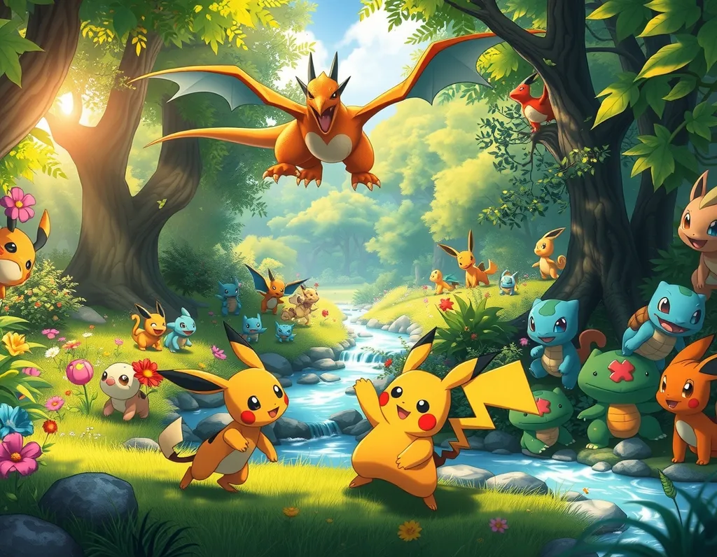 InspirePix | Pikachu eevee charizard enchanted forest