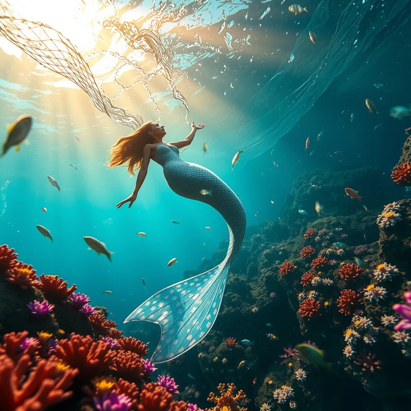 InspirePix | Underwater mermaid graceful dance coral reef studio ghibli ...