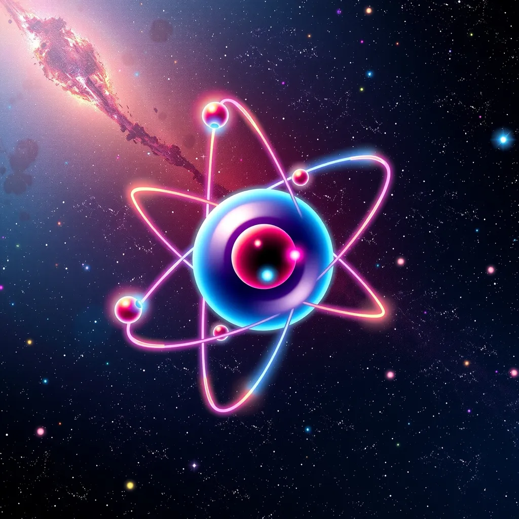 InspirePix | Atom illustration protons neutrons electrons starry backdrop
