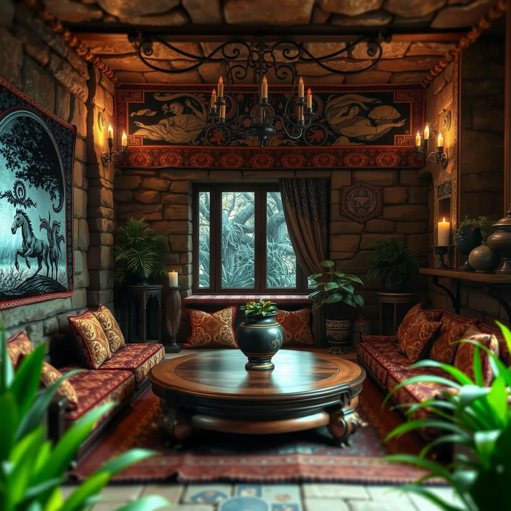 InspirePix | Ancient living room stone carvings myth tapestries