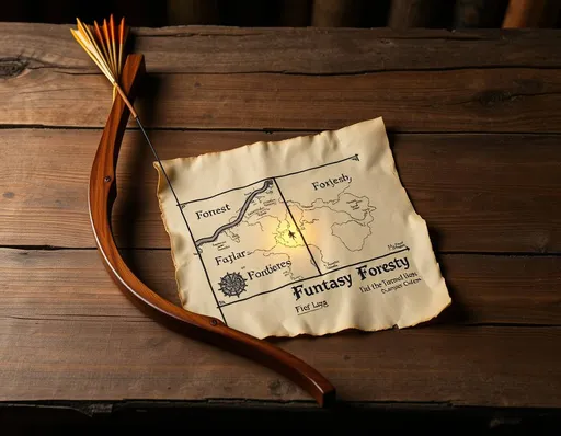 InspirePix | Medieval longbow rustic table quiver arrows fantasy forest ...