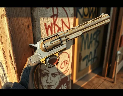 InspirePix | Old West Artisan Revolver Worn Graffiti Shadowed Wall