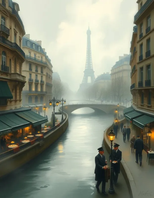 InspirePix | Th century paris misty streets eiffel tower seine river ...