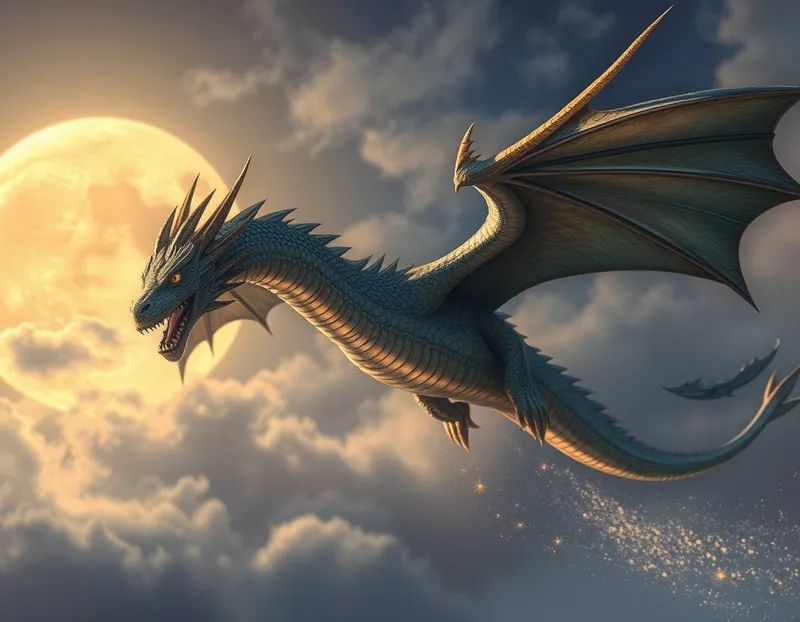 InspirePix | Majestic dragon moonlit sky glimmering scales stardust trail