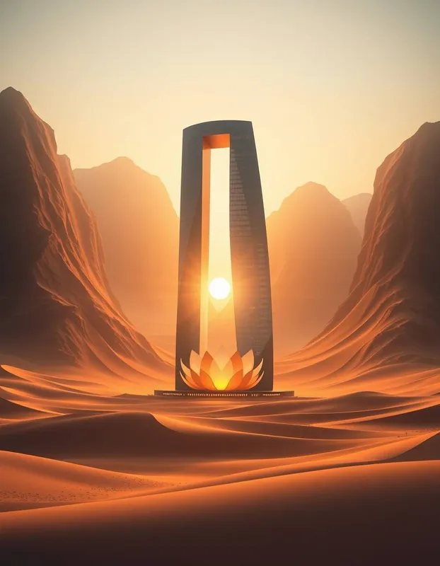InspirePix | Modern sustainable skyscraper desert dunes dynamic lotus ...