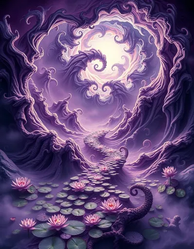 InspirePix | Fractal mist landscape purple silver spirals crystal path ...