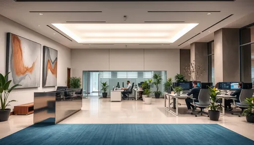 InspirePix | Modern corporate lobby reception desk leading light artwork