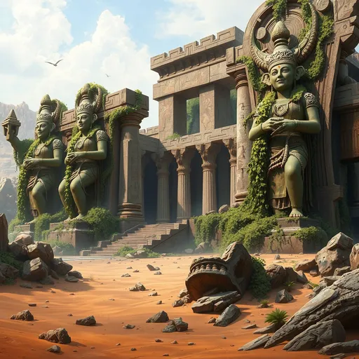 InspirePix | Forgotten deities statues desert temple