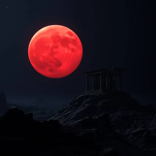 InspirePix | Crimson ruin rocky moon glowing spacecraft horizon