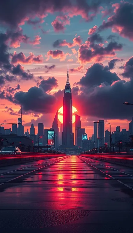 InspirePix | Dusk neon skyline colorful clouds