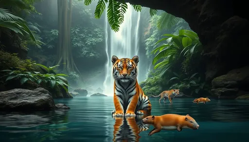 InspirePix | Bengal tiger cub amazon rainforest fern waterfall jaguar ...