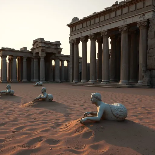 InspirePix | Ancient desert mausoleum crumbling columns dusk plaza ...
