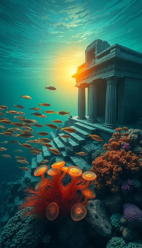 InspirePix | Rainbow fish temple jellyfish garden turquoise ocean sunrise