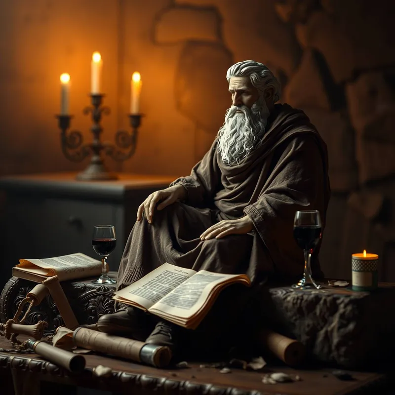 InspirePix | Ancient philosopher still life candle lit background