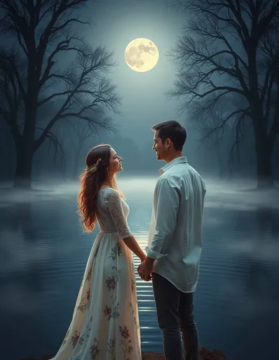 InspirePix | Moonlit romance misty lake tall trees