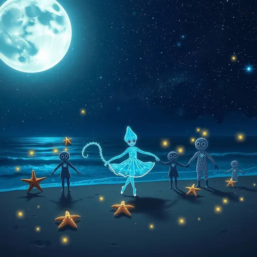 InspirePix | Bioluminescent sea creatures galaxy moonlit beach giant ...