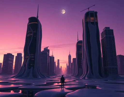 InspirePix | Melting cityscape dusk distorted towers dripping stars ...