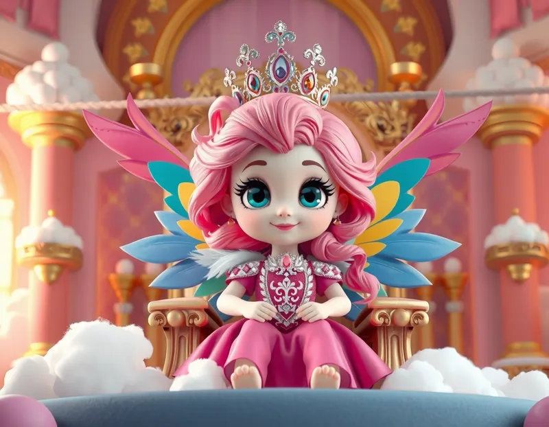 InspirePix | Bright pink hair cartoon queen sitting throne pastel ...
