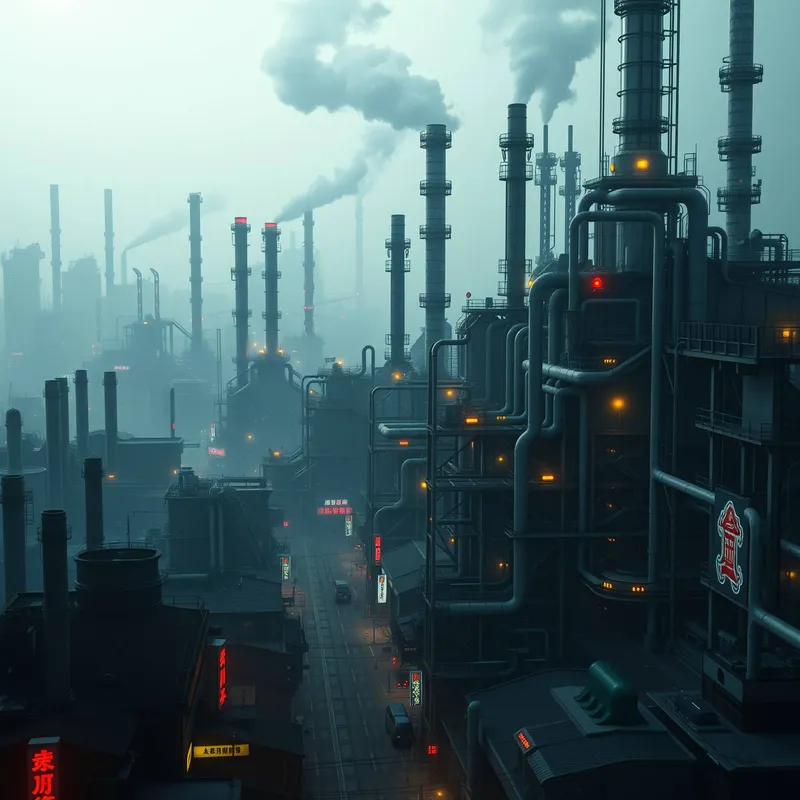 InspirePix | Futuristic factory polluted landscape steel structures ...