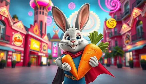 InspirePix | Smiling rabbit superhero cap candy cane town