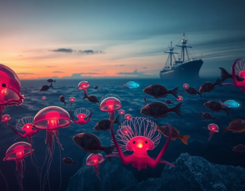 InspirePix | Underwater dusk city luminescent jellyfish anglerfish ...