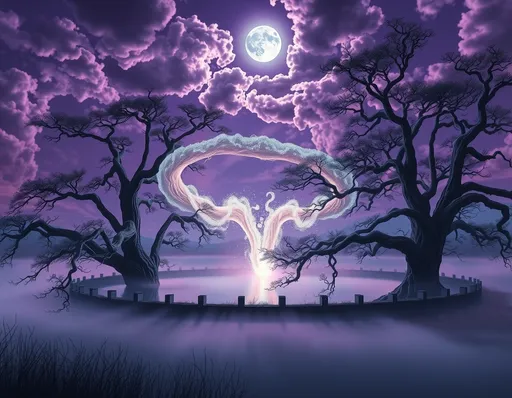 InspirePix | Purple vortex glowing trees lunar ethereal mist