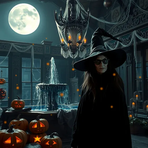 InspirePix | Spooky witch victorian mansion dripping fountain