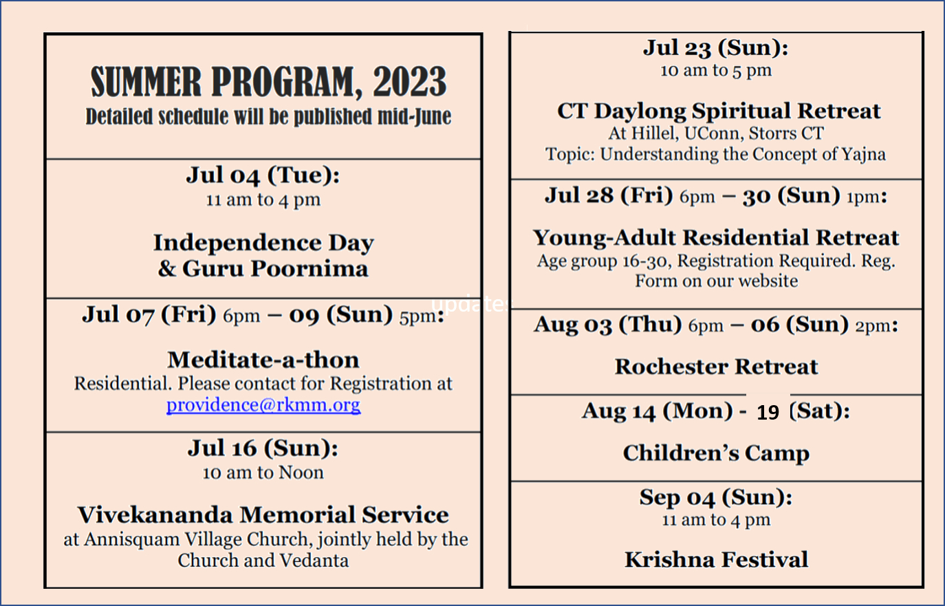 Monthly Calendar – Vedanta Society of Providence