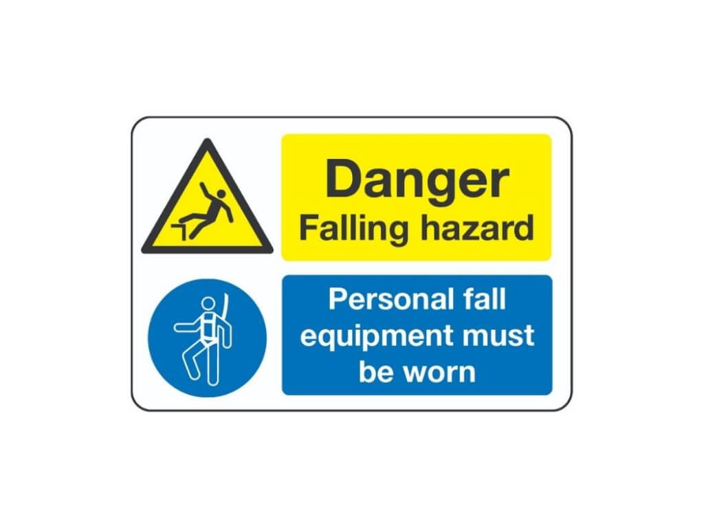 Danger Falling hazard Personal fall equipment must be worn sign