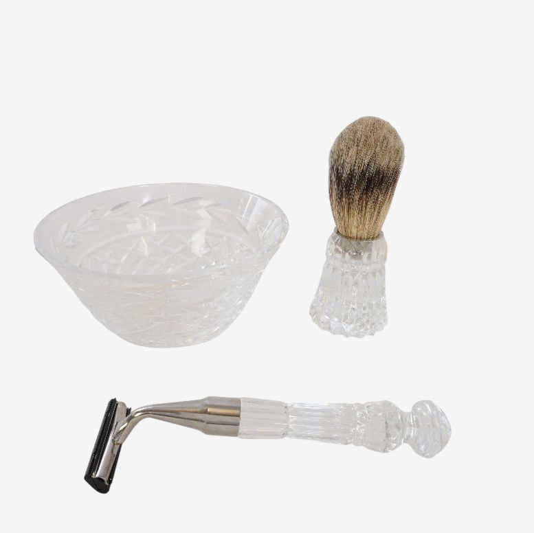 Vintage Waterford Crystal Mens Shaving Razor, Brush and Bowl | Kashew