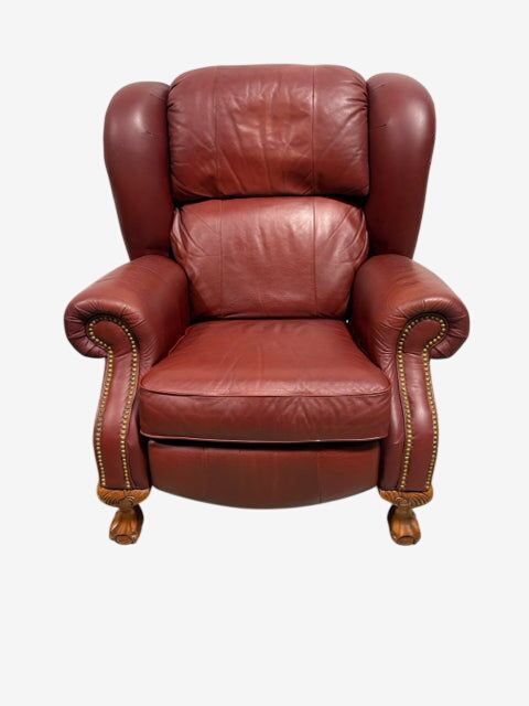 Lay-Z-Boy Maroon Leather Wingback Recliner With Nailhead Trim | Lay-Z ...
