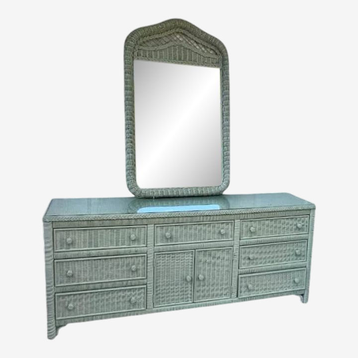 Henry Link Lexington Coastal Wicker Dresser and Mirror Set Circa 1980s ...