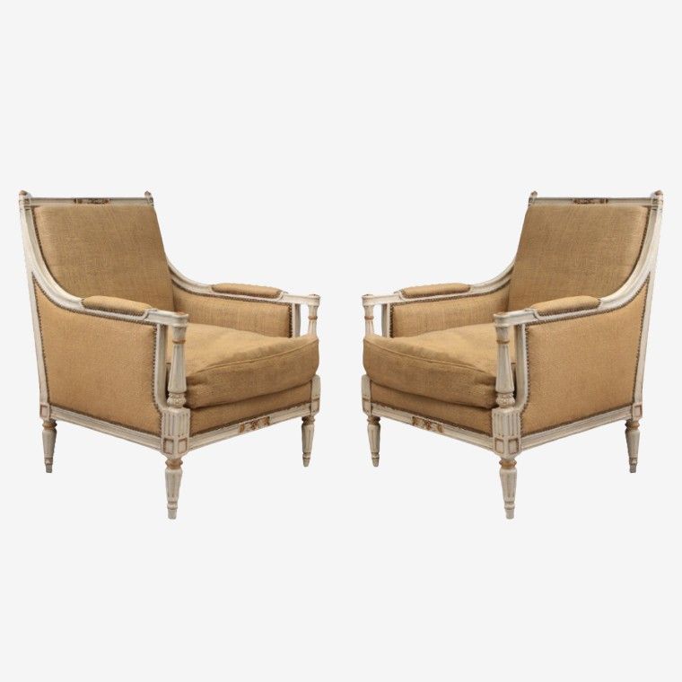 Pair of Antique Louis XVI Gilt Bergere Chairs Circa 1930s | Kashew