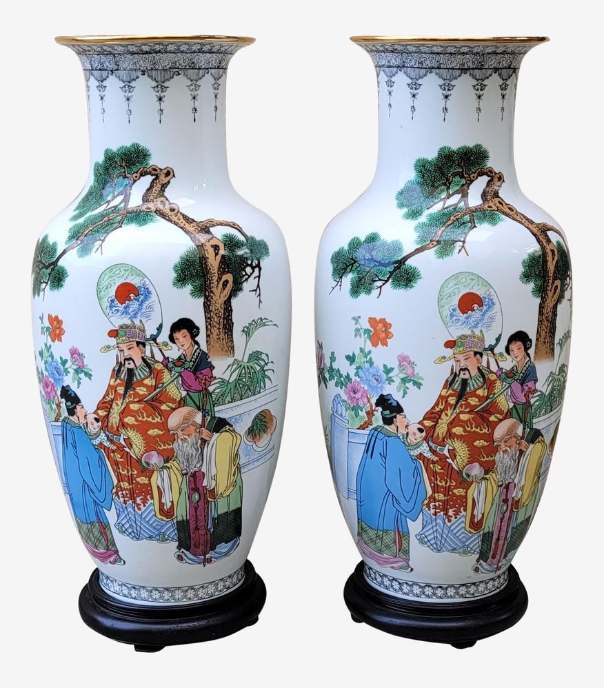 Vintage 1960s Figural Chinese Bone China Vases - a Pair | Kashew