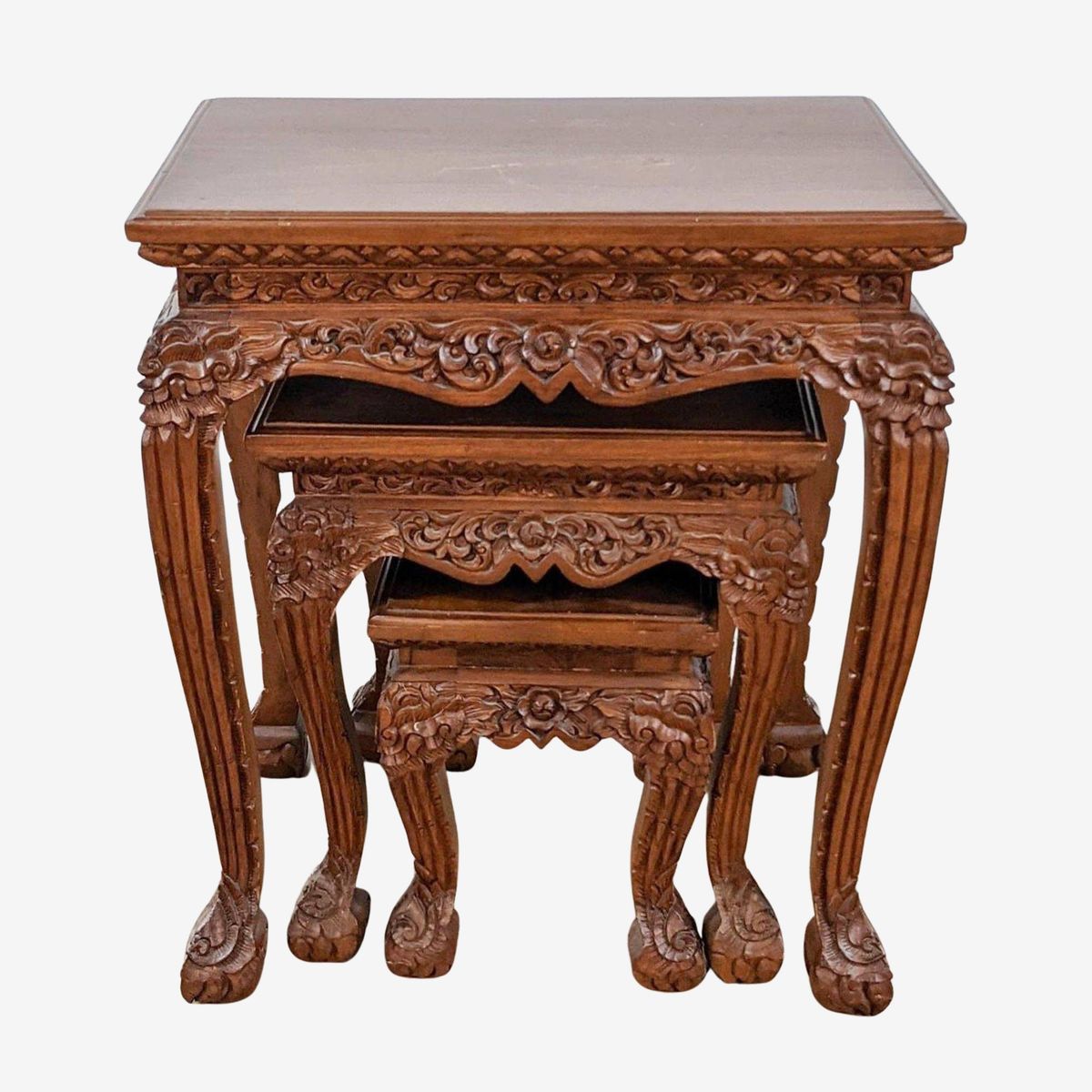 Thai Carved Teak Nesting Tables - $410 | Kashew | Kashew