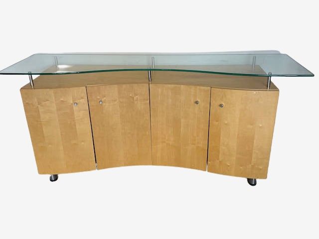Modern Wood Buffett Table with Glass Top | Kashew