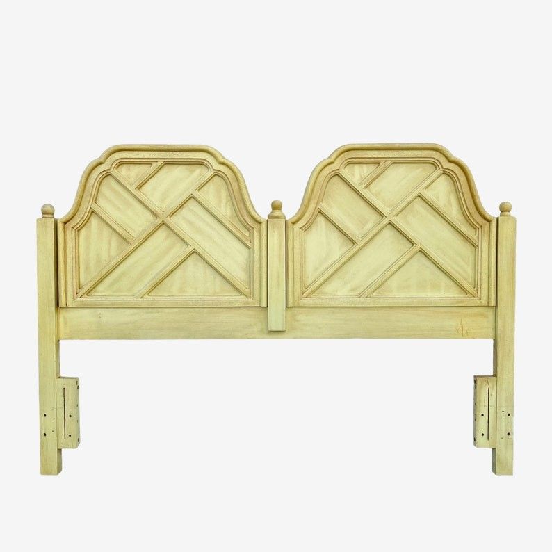 SOLD Vintage Queen Headboard with Fretwork Design & Ball Finials ...