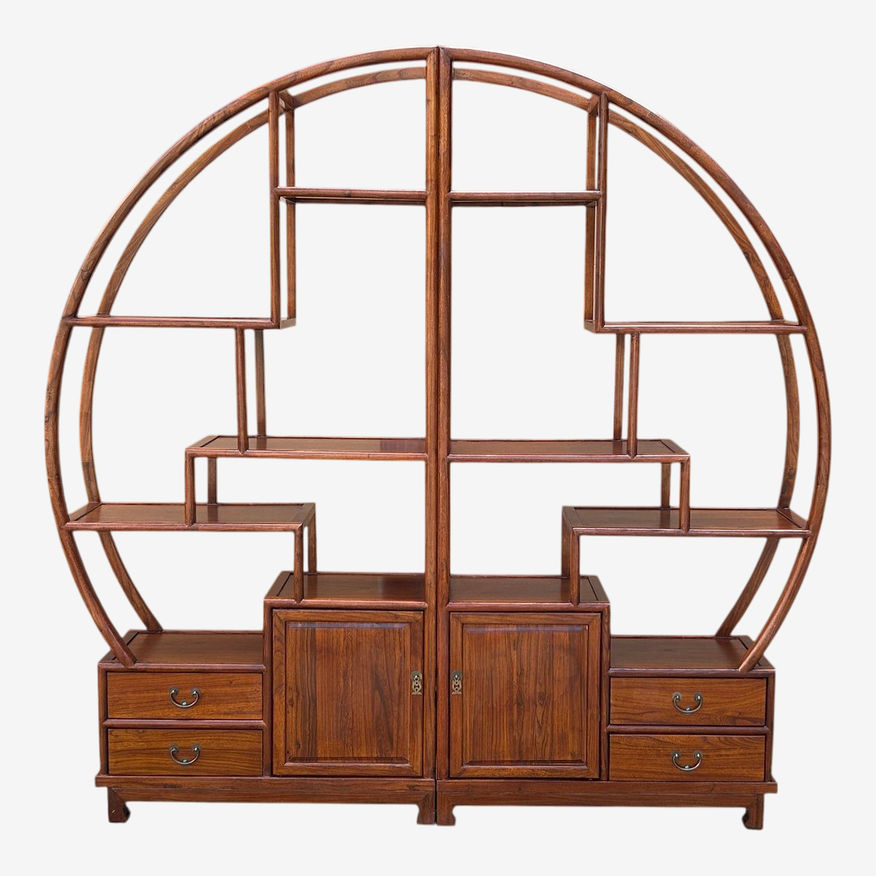Chinese Medium Brown Round Shape Display Curio Cabinet Room Divider ...