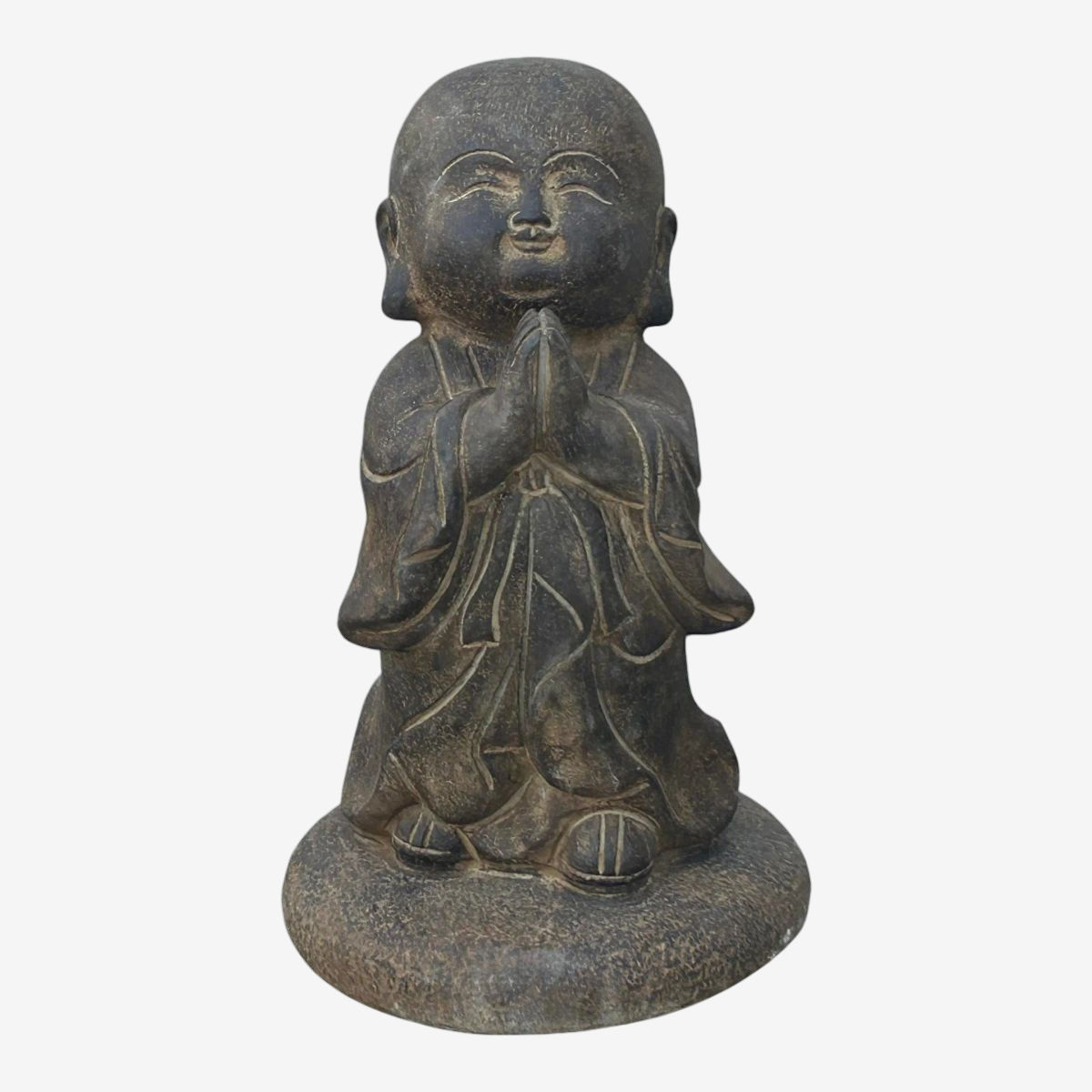 Chinese Dark Gray Stone Anjali Mudra Standing Cute Lohon Monk Statue ...