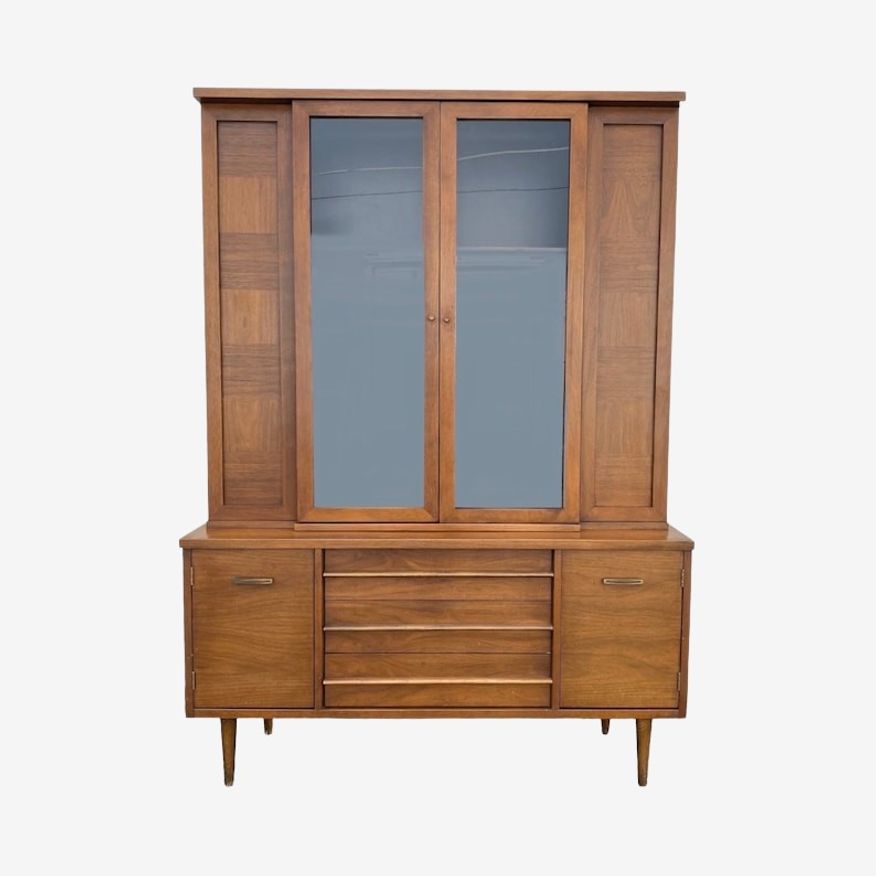 MidCentury Wood China Cabinet with Glass Display Hutch and 3 Dovetailed ...