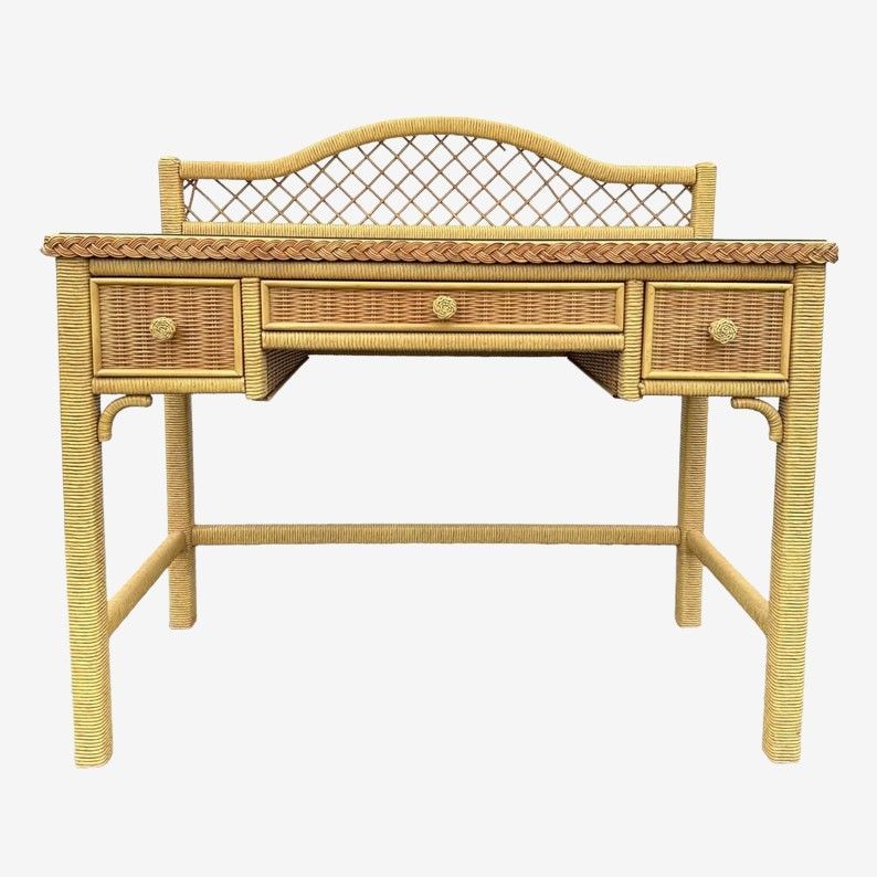 Rattan Desk by Henry Link Wicker 42” Wide - Vintage Coastal Boho Chic ...