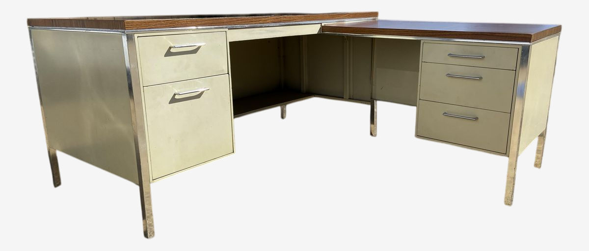 1980s Steelcase Vintage Mid Century Modern L Shape Tanker Desk ...