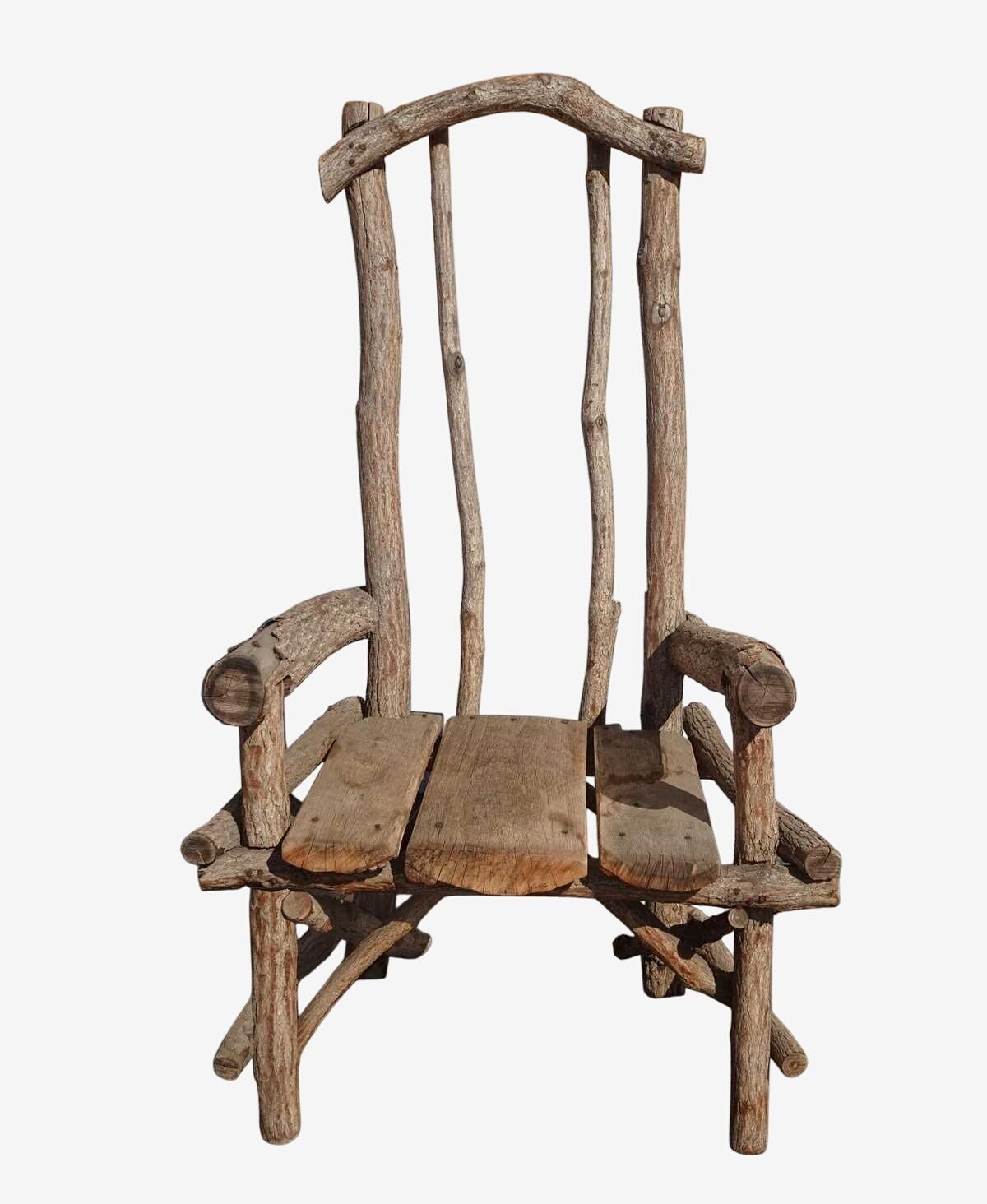 Large Primitive Rustic Tree Branch Throne Arm Chair ~ Raw Wood Limbs ...