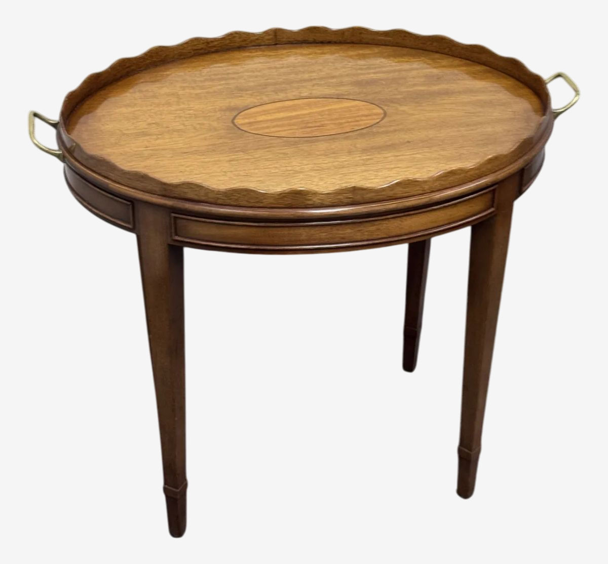 Kittinger 20th Century Oval Side Table With Scalloped Gallery | Kashew