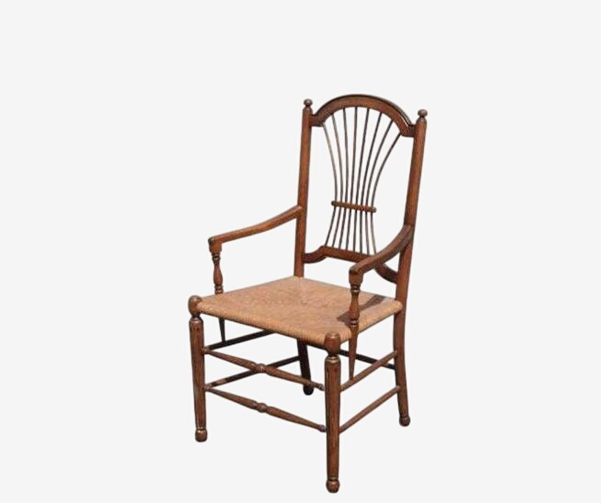 Unique Vintage French Country Oak Rush Seat Arm Chair w Unique Arm ...