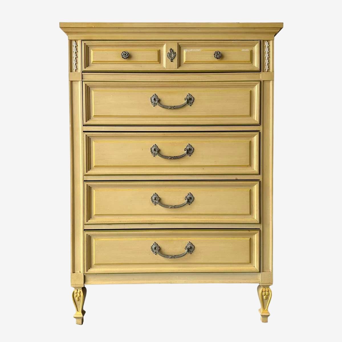 French Country Highboy Dresser by Dixie - 1970s Vintage Yellow & Olive ...
