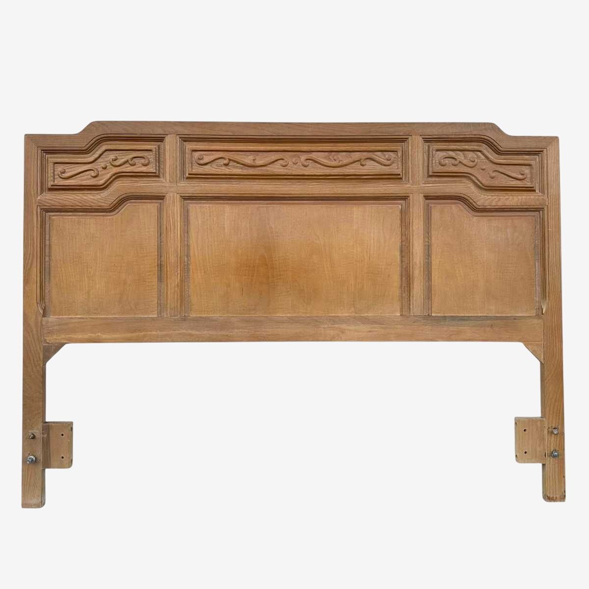 Blonde Wood Queen Headboard With Scroll Details - Vintage Asian Style ...