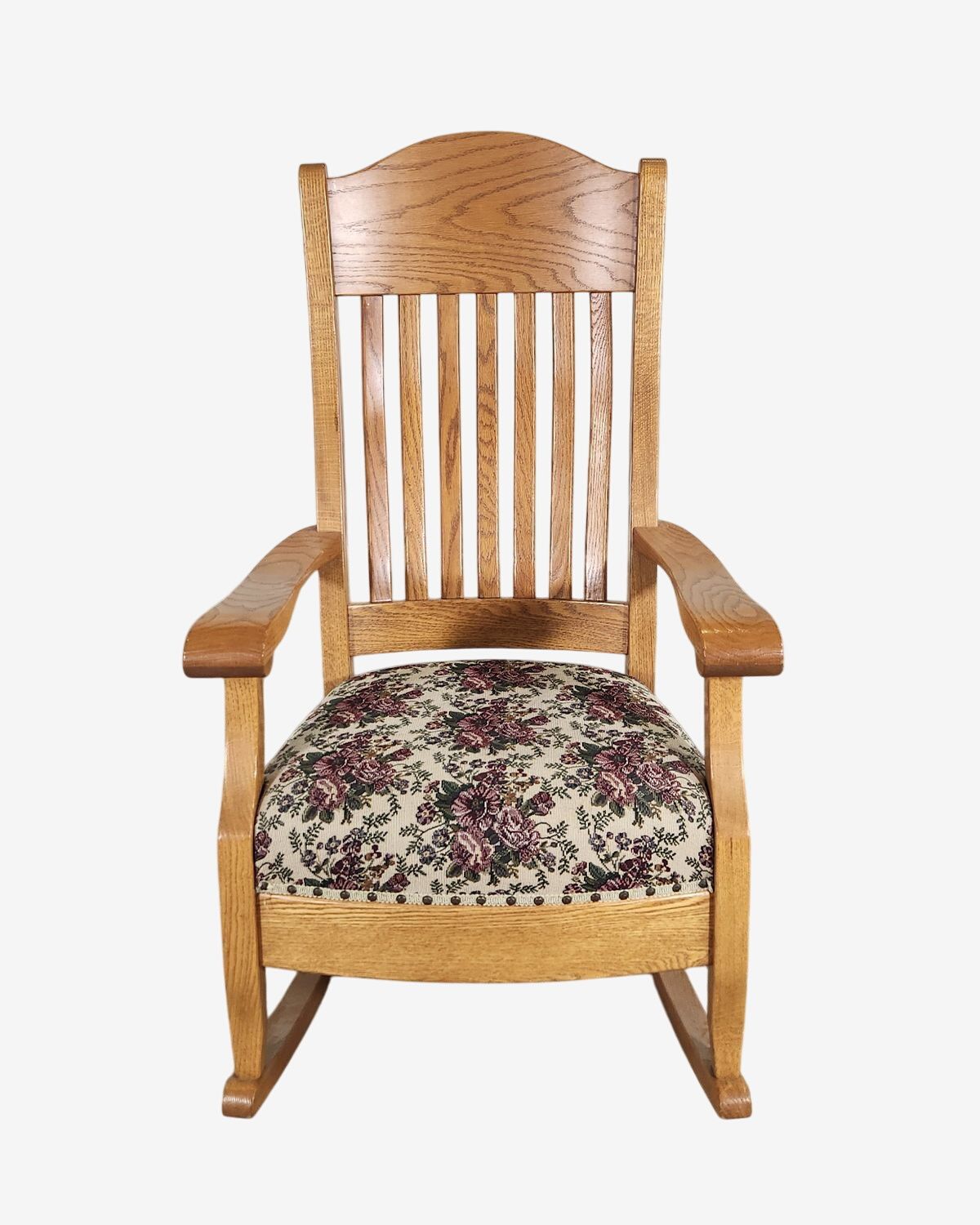 Oak rocking chair with tapestry upholstered seat GENTLY USED | Kashew