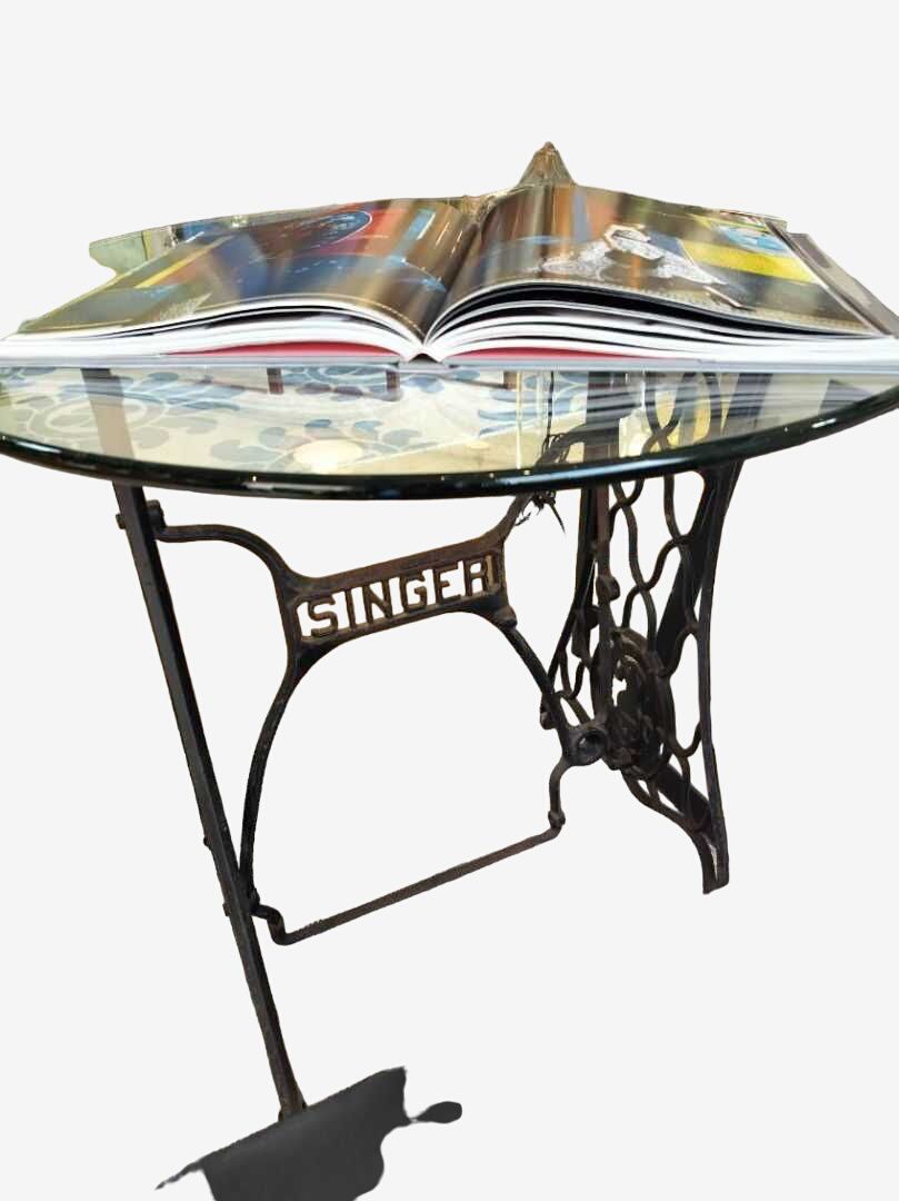 Vintage Singer Sewing Machine Base Glass Top Table - $389 | Kashew | Kashew