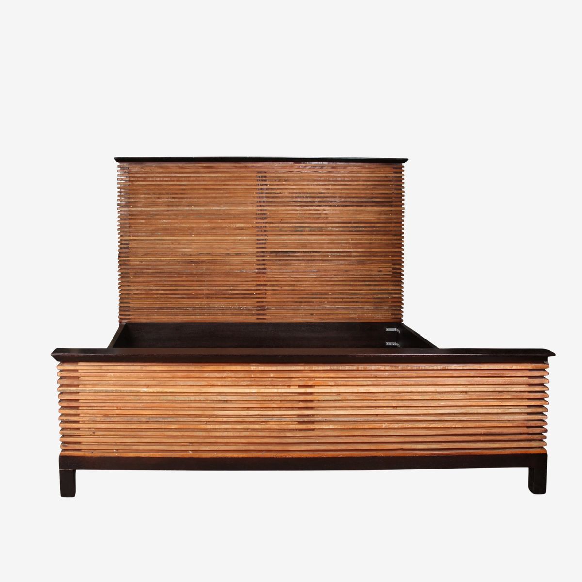 Vintage Modern Brutalist Wood Slat Bed Frame - $1746 | Kashew | Kashew